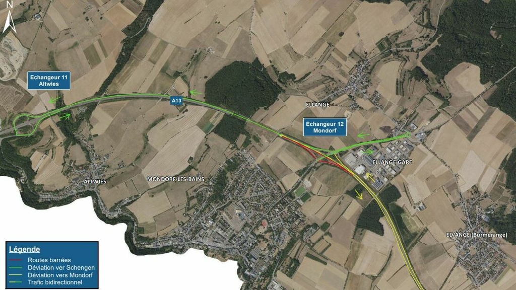 RTL - Iwwert de Weekend: Aarbechten op der A13 um Echangeur Munneref an Direktioun Schengen